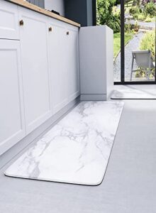 comfort anti fatigue standing mats for kitchen floor, temash cushioned floor rugs non slip, 2 pieces set for home, kitchen, office, sink (white marble)