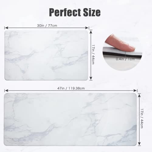 Comfort Anti Fatigue Standing Mats for Kitchen Floor, TEMASH Cushioned Floor Rugs Non Slip, 2 Pieces Set for Home, Kitchen, Office, Sink (White Marble)