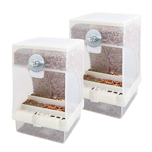 2-Pack No-Mess Automatic Bird Feeder Parrot Feeder Cage Accessories Supplies for Feeder Integrated Automatic Box Parakeet Canary Cockatiel Finch (2pcs)