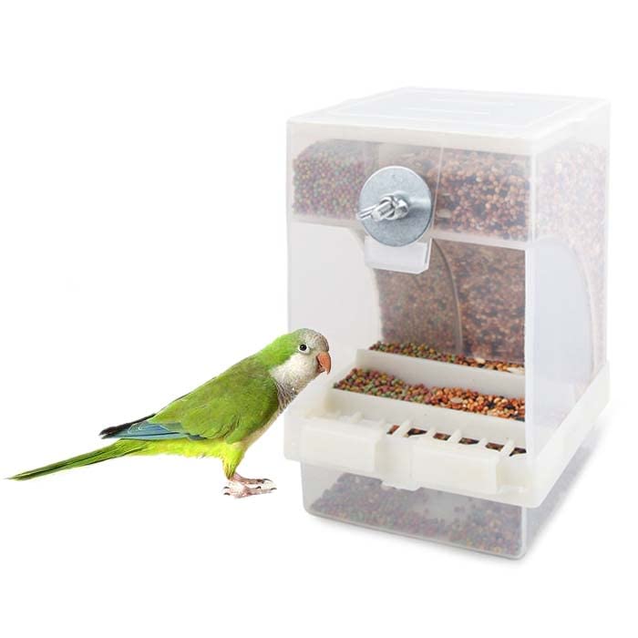 2-Pack No-Mess Automatic Bird Feeder Parrot Feeder Cage Accessories Supplies for Feeder Integrated Automatic Box Parakeet Canary Cockatiel Finch (2pcs)