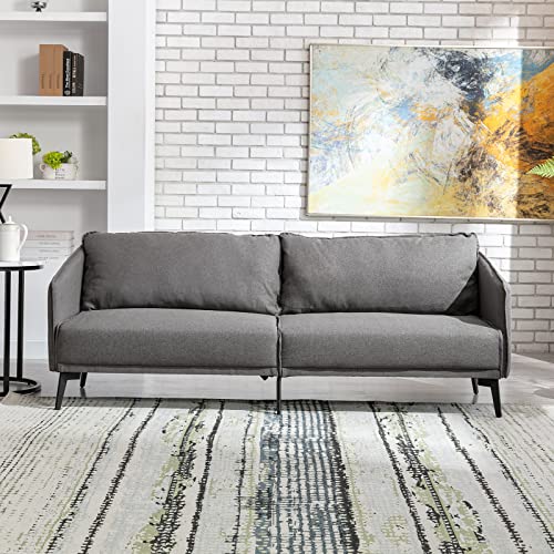 COSVALVE Modern Grey 3 Seater Sofa Couch, 74 inch Fabric Upholstered Sofa with Two Cushions, Single Sofa for Living Room Bedroom Office, Metal Leg