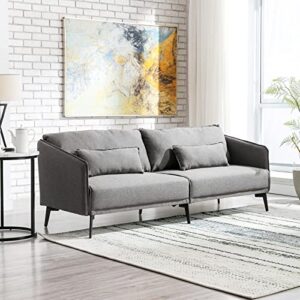 COSVALVE Modern Grey 3 Seater Sofa Couch, 74 inch Fabric Upholstered Sofa with Two Cushions, Single Sofa for Living Room Bedroom Office, Metal Leg