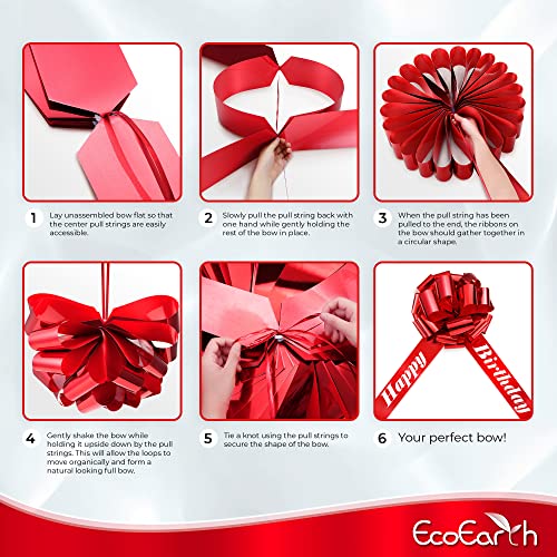 EcoEarth Happy Birthday Big Red Car Bow (18 inch, Round, 1 Pack), Decorative Bows for Giant Gifts, Birthday Bow for Car, Huge Bow for Presents, Christmas Bow