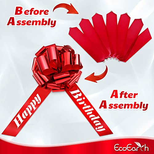 EcoEarth Happy Birthday Big Red Car Bow (18 inch, Round, 1 Pack), Decorative Bows for Giant Gifts, Birthday Bow for Car, Huge Bow for Presents, Christmas Bow