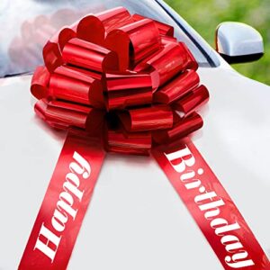 ecoearth happy birthday big red car bow (18 inch, round, 1 pack), decorative bows for giant gifts, birthday bow for car, huge bow for presents, christmas bow