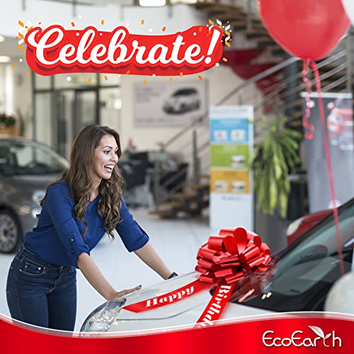 EcoEarth Happy Birthday Big Red Car Bow (18 inch, Round, 1 Pack), Decorative Bows for Giant Gifts, Birthday Bow for Car, Huge Bow for Presents, Christmas Bow