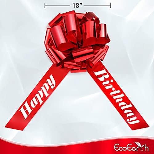 EcoEarth Happy Birthday Big Red Car Bow (18 inch, Round, 1 Pack), Decorative Bows for Giant Gifts, Birthday Bow for Car, Huge Bow for Presents, Christmas Bow