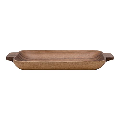 Creative Co-Op Hand-Carved Acacia Wood w/Handles Tray, 18"L x 8"W x 2"H, Natural