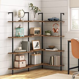 HOOBRO DIY Ladder Shelf, 6-Tier Wall Mounted Bookshelf, Office Vertical Bookcase, Wooden Storage Shelves for Home Office, Bedroom, Rustic Brown and Black BF65CJ01