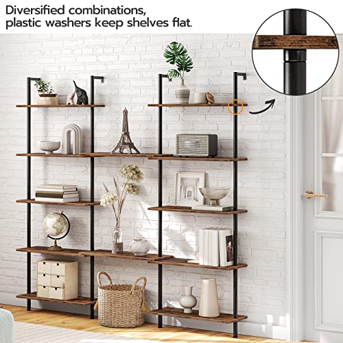 HOOBRO DIY Ladder Shelf, 6-Tier Wall Mounted Bookshelf, Office Vertical Bookcase, Wooden Storage Shelves for Home Office, Bedroom, Rustic Brown and Black BF65CJ01