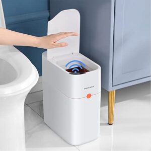 joybos touchless bathroom trash cans with lids | automatic privacy garbage can with lid | 3.5 gallon motion sensor dogproof plastic slim trash bin for bathroom,office,bedroom,rv, white