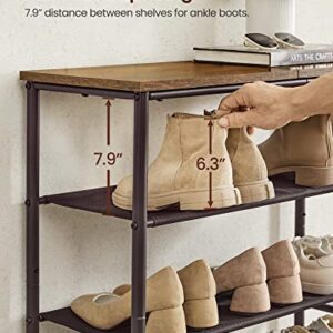 VASAGLE Shoe Rack 5 Tier, Narrow Shoe Organizer for Closet Entryway, with 4 Fabric Shelves and Top for Bags, Shoe Shelf, Steel Frame, Industrial, Rustic Brown and Bronze ULBS036A45