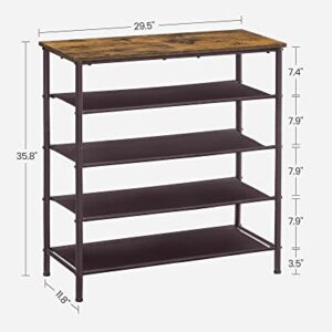 VASAGLE Shoe Rack 5 Tier, Narrow Shoe Organizer for Closet Entryway, with 4 Fabric Shelves and Top for Bags, Shoe Shelf, Steel Frame, Industrial, Rustic Brown and Bronze ULBS036A45