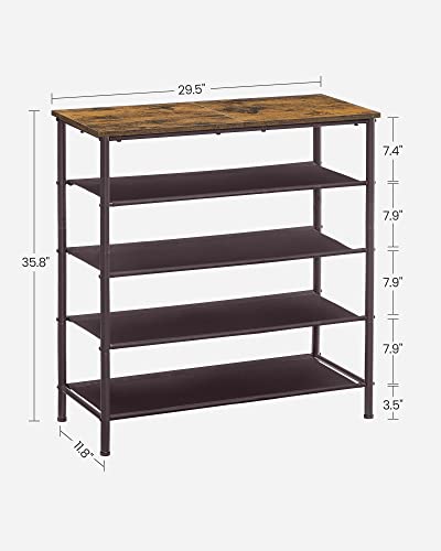 VASAGLE Shoe Rack 5 Tier, Narrow Shoe Organizer for Closet Entryway, with 4 Fabric Shelves and Top for Bags, Shoe Shelf, Steel Frame, Industrial, Rustic Brown and Bronze ULBS036A45