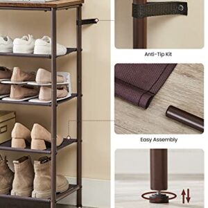 VASAGLE Shoe Rack 5 Tier, Narrow Shoe Organizer for Closet Entryway, with 4 Fabric Shelves and Top for Bags, Shoe Shelf, Steel Frame, Industrial, Rustic Brown and Bronze ULBS036A45