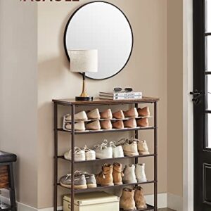 VASAGLE Shoe Rack 5 Tier, Narrow Shoe Organizer for Closet Entryway, with 4 Fabric Shelves and Top for Bags, Shoe Shelf, Steel Frame, Industrial, Rustic Brown and Bronze ULBS036A45