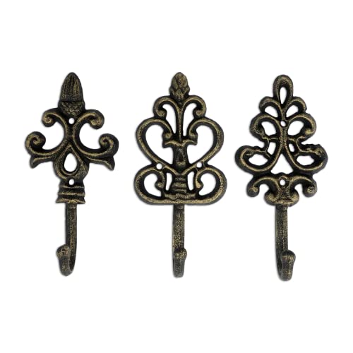 Wallcharmers Decorative Hooks (Set of 3 Decorative Wall Hooks - Aged Gold)