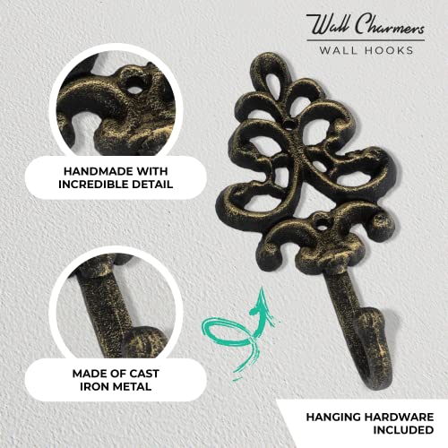 Wallcharmers Decorative Hooks (Set of 3 Decorative Wall Hooks - Aged Gold)