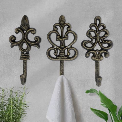 Wallcharmers Decorative Hooks (Set of 3 Decorative Wall Hooks - Aged Gold)