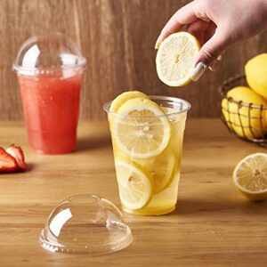 [100 Sets-16 oz.] Plastic Cups With Dome Straw Slot Lids PET Crystal Clear Disposable Togo Cup BPA Free For Party Ice Cold Drinks Coffee Tea Parfait Dessert Smoothie Bubble Boba Fruit Milkshake Slush