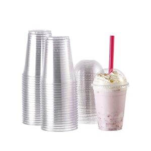 [100 Sets-16 oz.] Plastic Cups With Dome Straw Slot Lids PET Crystal Clear Disposable Togo Cup BPA Free For Party Ice Cold Drinks Coffee Tea Parfait Dessert Smoothie Bubble Boba Fruit Milkshake Slush