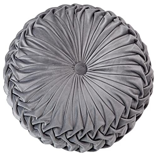 Aoruisen Grey Round Throw Pillows Velvet Round Pillow Cushion for Home Decoration Pleated Pumpkin Pillow for Home Decor Sofa and Car 13.8 inch