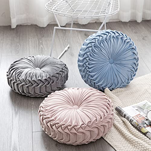 Aoruisen Grey Round Throw Pillows Velvet Round Pillow Cushion for Home Decoration Pleated Pumpkin Pillow for Home Decor Sofa and Car 13.8 inch