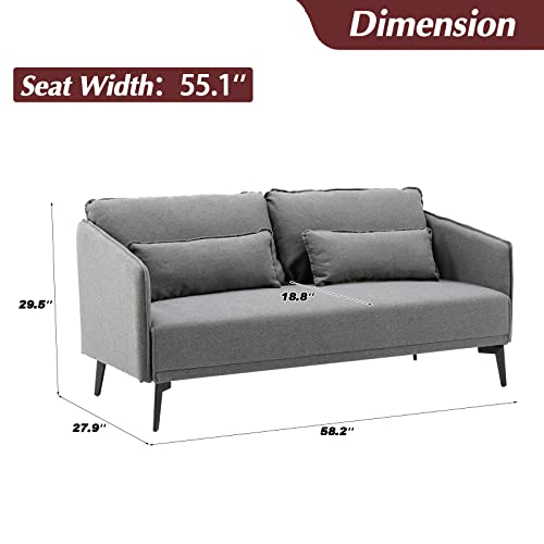 COSVALVE Modern Loveseat 58 inch Upholstered Couches, for Small Spaces 2-seat Sofa Fabric LoveSeat Grey Furniture for Living Room Bedroom Office Small Apartment