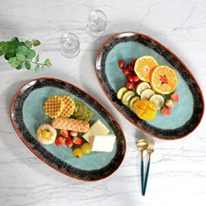 gufaith Melamine Serving Platter 2pcs,Serving Food Platter for Entertaining,Dinnerware Sets,Serving Tray,Melamine Plates,Party, Meat, Dessert, Unbreakable, Dishwasher Safe, BPA Free (Oval Platter)