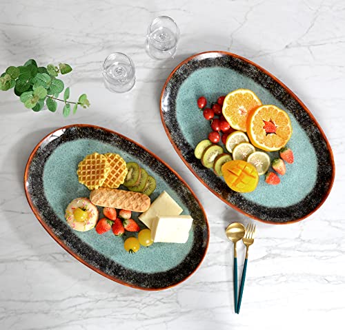 gufaith Melamine Serving Platter 2pcs,Serving Food Platter for Entertaining,Dinnerware Sets,Serving Tray,Melamine Plates,Party, Meat, Dessert, Unbreakable, Dishwasher Safe, BPA Free (Oval Platter)