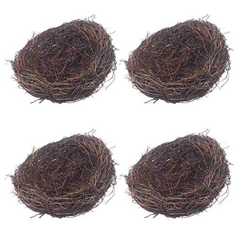 4Pack Rattan Bird Nests Handmade Bird Nest Artificial Birds Nest Ornaments for DIY Craft Tree Decoration