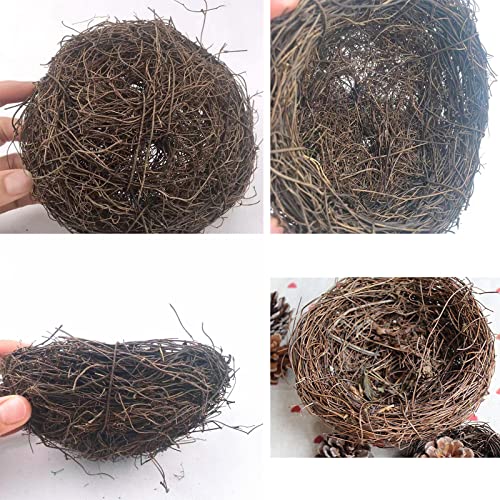 4Pack Rattan Bird Nests Handmade Bird Nest Artificial Birds Nest Ornaments for DIY Craft Tree Decoration