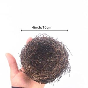 4Pack Rattan Bird Nests Handmade Bird Nest Artificial Birds Nest Ornaments for DIY Craft Tree Decoration