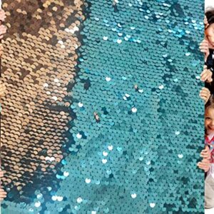 Sensory Wall Sequin Flip Fabric for Kids,2Yard Large Sequins Sensory Graffiti Fabric for Toddlers,Tactile Stimulation,Reversible Glitter Fabric (2 yd, Lake Blue + Silver)