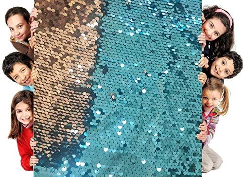 Sensory Wall Sequin Flip Fabric for Kids,2Yard Large Sequins Sensory Graffiti Fabric for Toddlers,Tactile Stimulation,Reversible Glitter Fabric (2 yd, Lake Blue + Silver)