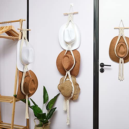 Yulejo 3 Pcs Hat Rack Baseball Hat Rack Baseball Hat Organizer Macrame Hat Rack for Baseball Over Door Organizer Baseball Hat Storage Boho Macrame Hat Hanger for Baseball (White,Stylish)