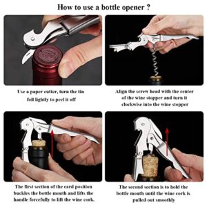 Kyraton Waiter Corkscrew Wine Key Wine Opener with Foil Cutter,Stainless Steel Classic All-in-one Corkscrew Double Hinged Corkscrew Bottle Opener For Beer Bar Restaurant Waiters, Set For 1 (Silver)