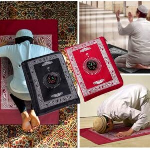 Kellegour 2 Pieces Islamic Prayer Mat,Muslim Prayer Carpet,with Compass Pocket Sized Carry Bag,Muslim Travel Prayer Mat and Attached Compass,Islamic Prayer Rug, with Compass