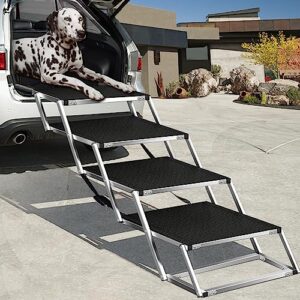 extra wide foldable dog car steps for large dogs, portable folding pet stair ramp with non-slip rug surface，lightweight dog ramps for cars and suv,truck, dog car stairs for large dogs up to 250 lbs