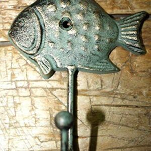 N?A 3 Cast Iron Antique Style Sun Fish Coat Hooks Hat Hook Rack Towel Nautical Beach for Hanging Clothes Hats Bags Keys Towel Head Wraps Robes.