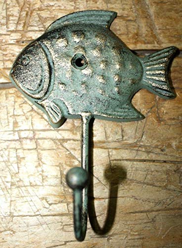 N?A 3 Cast Iron Antique Style Sun Fish Coat Hooks Hat Hook Rack Towel Nautical Beach for Hanging Clothes Hats Bags Keys Towel Head Wraps Robes.