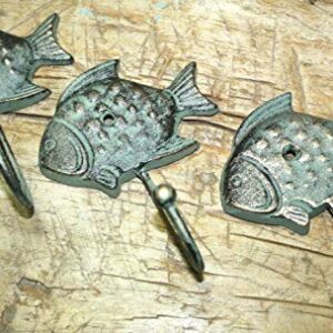 N?A 3 Cast Iron Antique Style Sun Fish Coat Hooks Hat Hook Rack Towel Nautical Beach for Hanging Clothes Hats Bags Keys Towel Head Wraps Robes.