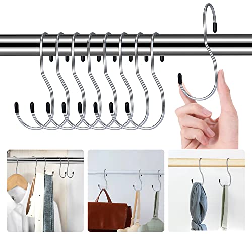 10 Pack Purse Hanger for Closet, S Hooks Twist Design Bag Hanger , Large Size Closet Rod Hooks for Hanging Purses, Belts,Handbags, Scarves, Hats,Clothes, Pans and Pots(Silver)