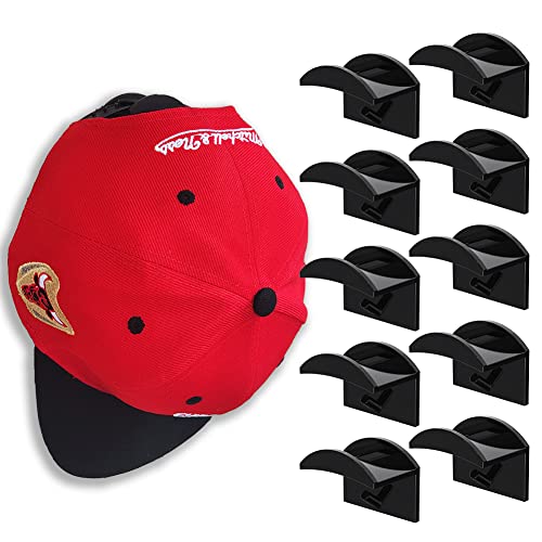 OYANI-DECORATION Adhesive Hat Rack wall-for baseball-cap Super Sticky Hat Hanger Black Hat Hooks 10-Pack, Multi-Purpose Hat Holder