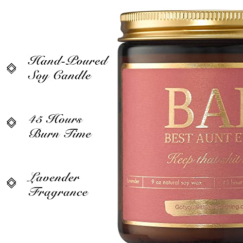 BAE Best Aunt Ever - 9oz Soy Candle Gift ; The Cool Aunt Candle Thank You Present for Aunt, Best Aunt Mothers Day Gifts for Aunt from Nephew, Best Auntie Gifts from Niece for Birthday, Christmas