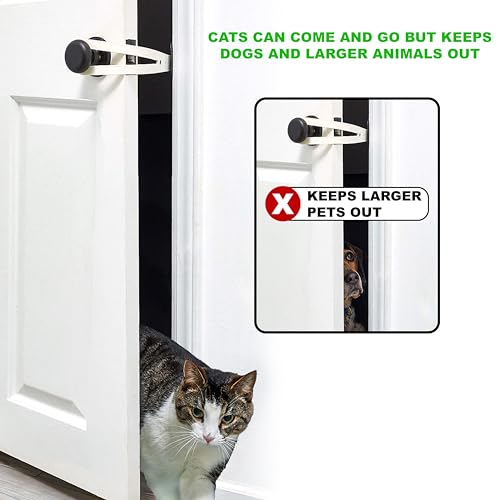 FlexLatch Cat Door Holder Latch - Bright White Cat Door Alternative Installs Fast Flex Latch Strap Let's Cats in and Keeps Dogs Out of Litter & Food. Safe Baby Proof One Piece No Measuring Extra Easy