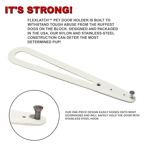 FlexLatch Cat Door Holder Latch - Bright White Cat Door Alternative Installs Fast Flex Latch Strap Let's Cats in and Keeps Dogs Out of Litter & Food. Safe Baby Proof One Piece No Measuring Extra Easy