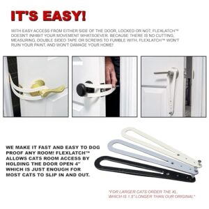 FlexLatch Cat Door Holder Latch - Bright White Cat Door Alternative Installs Fast Flex Latch Strap Let's Cats in and Keeps Dogs Out of Litter & Food. Safe Baby Proof One Piece No Measuring Extra Easy