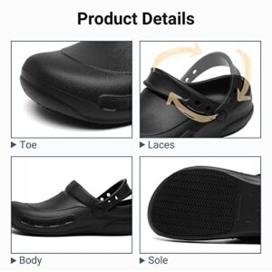 Men Non Slip Chef Shoes, Waterproof Nursing Work Clog for Kitchen, Zapatos para Trabajar En Restaurante De Hombre Black