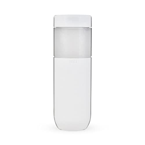 HOST Freeze Double Walled Insulated Water Bottle Freezer Tumbler with Active Cooling Gel Stainless Steel Lid and Silicone Grip, Set of 1 20 Oz Plastic Bottle, White